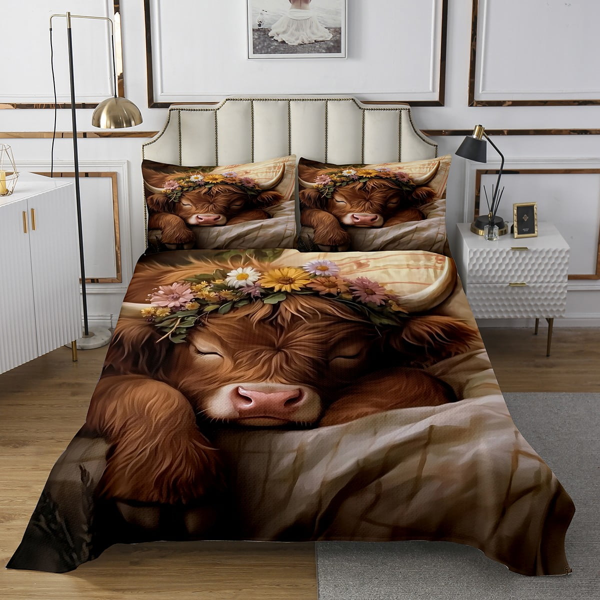Erosebridal Farm Animal Coverlet Set King,Highland Cattle Bedding Set ...