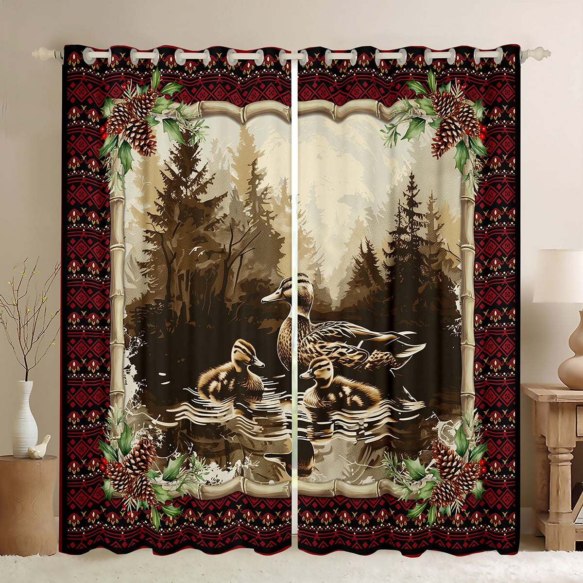 Erosebridal Farm Animal Duck Curtains Pack of 2(52x63),Rustic Farmhouse ...