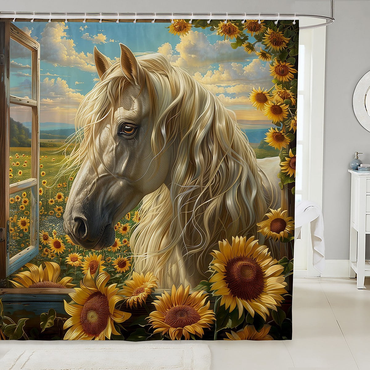 Erosebridal Farm Animal Shower Curtain 72x72, Horse Bathroom Curtain ...