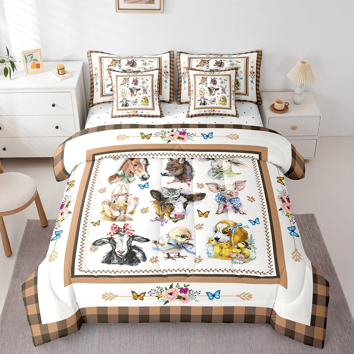 Erosebridal Farm Animals Bedding Queen Size, Rustic Farmhouse Bedding ...