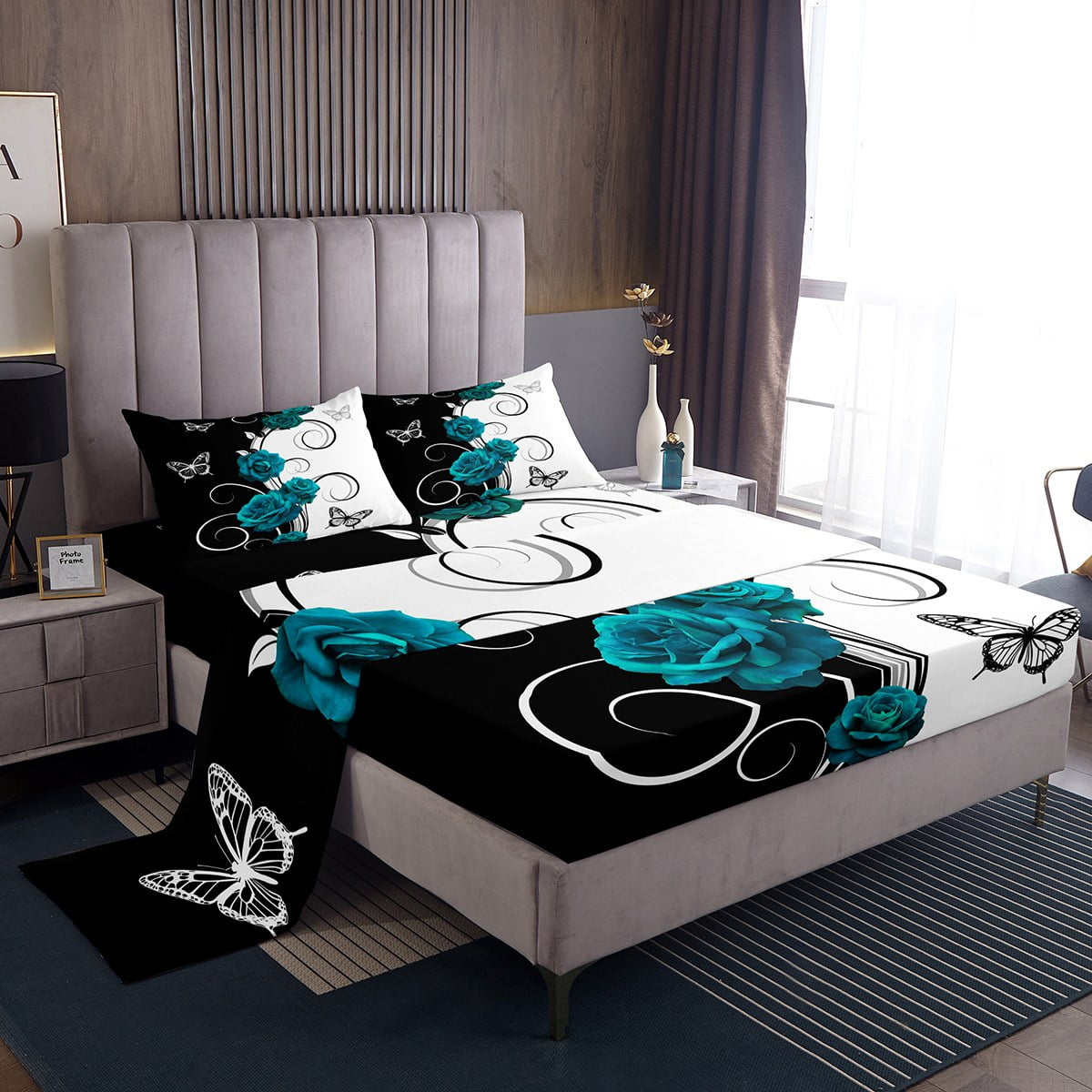 Erosebridal Farm Flower Bed Sheets Set Full,Floral Butterfly Sheet Set ...