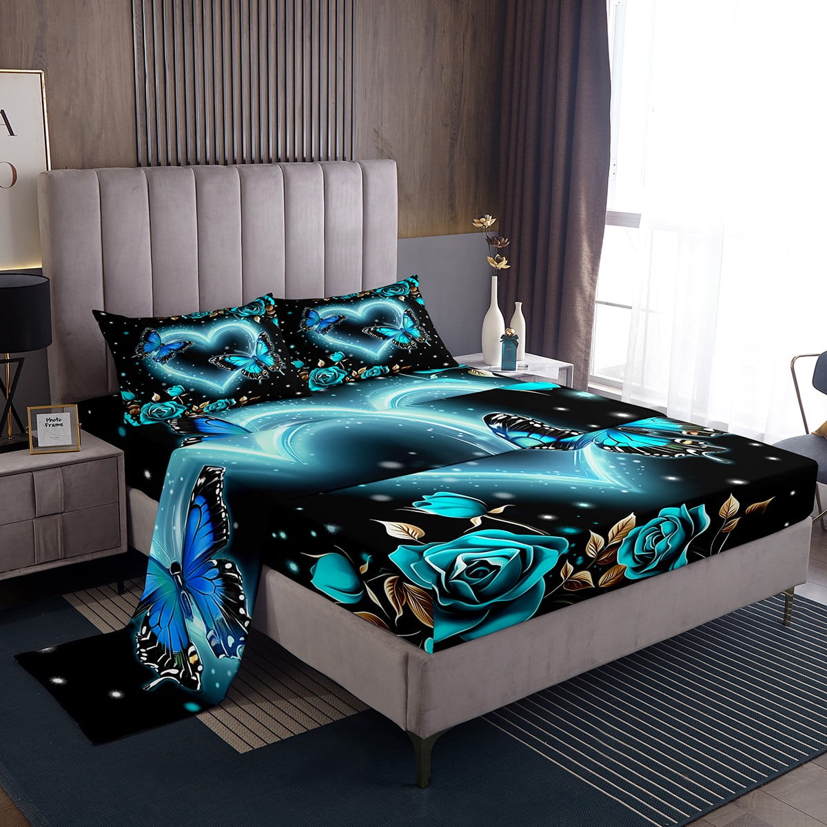 Erosebridal Farmhouse Bed Sheets Set King,Rose Butterfly Sheet Set ...