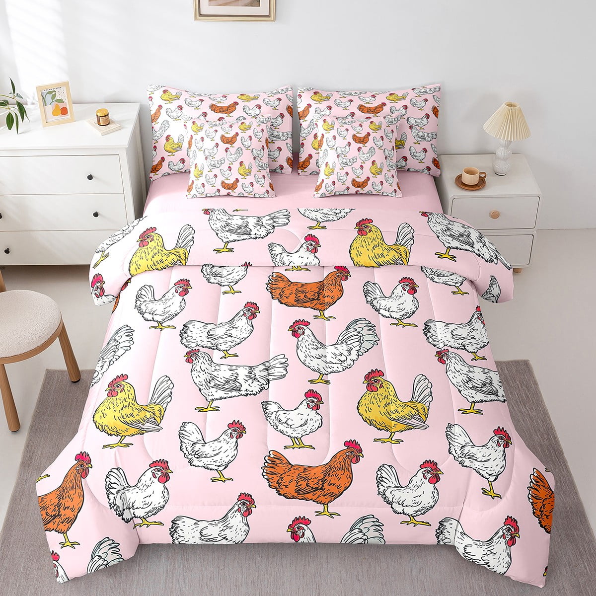Erosebridal Farmhouse Chicken Bedding Sets Queen Size, Farm Animal ...