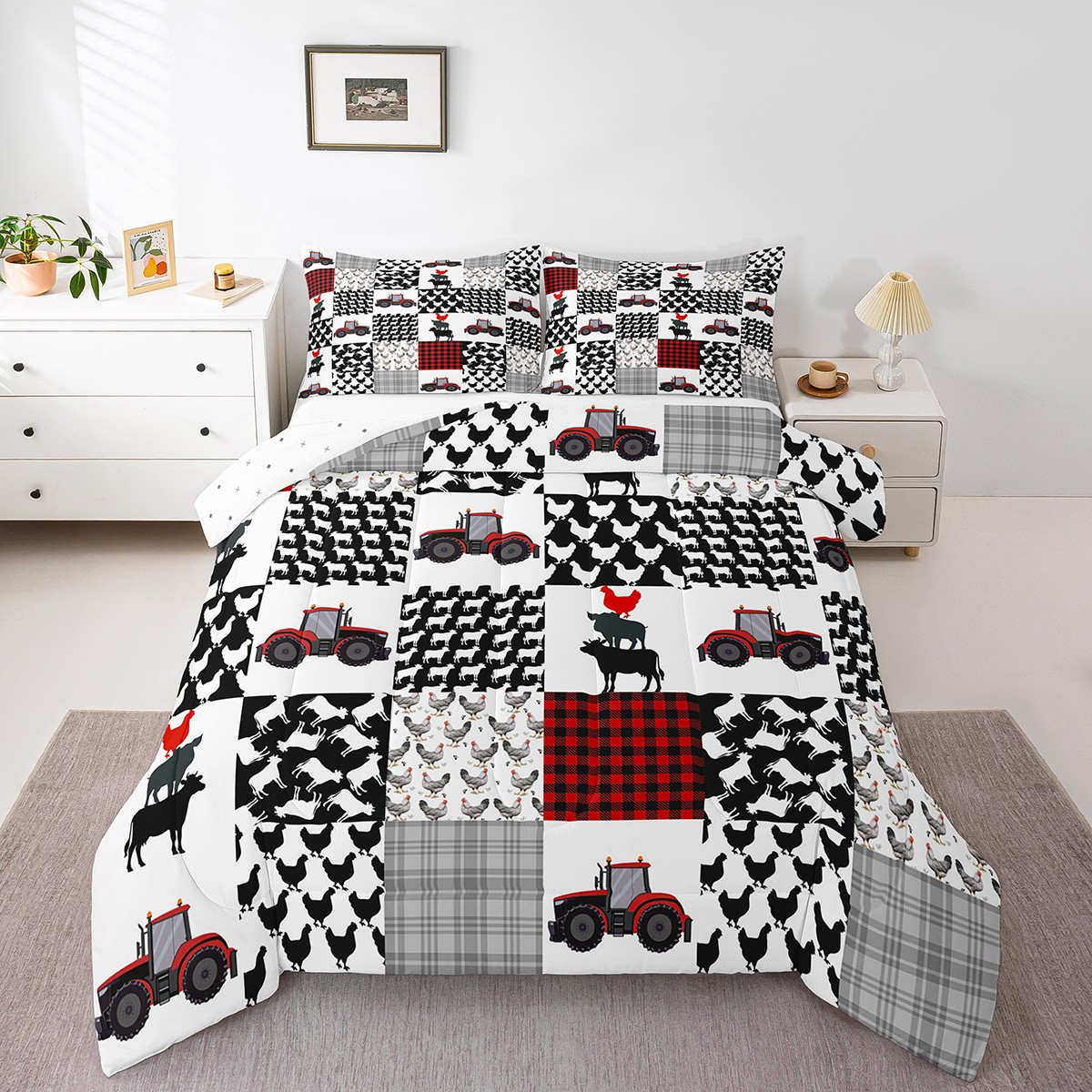 Erosebridal Farmhouse Comforter Set King Size Kids, Chicken Cow Farm ...