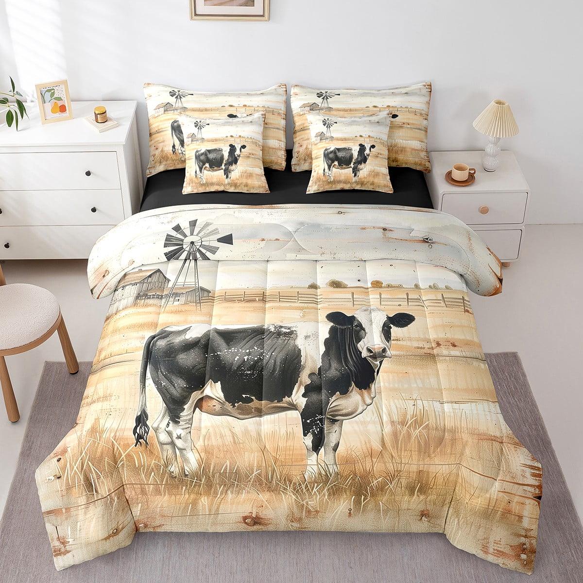Erosebridal Farmhouse Cow Bed in a Bag King Size,Rustic Farm Animal Bed ...