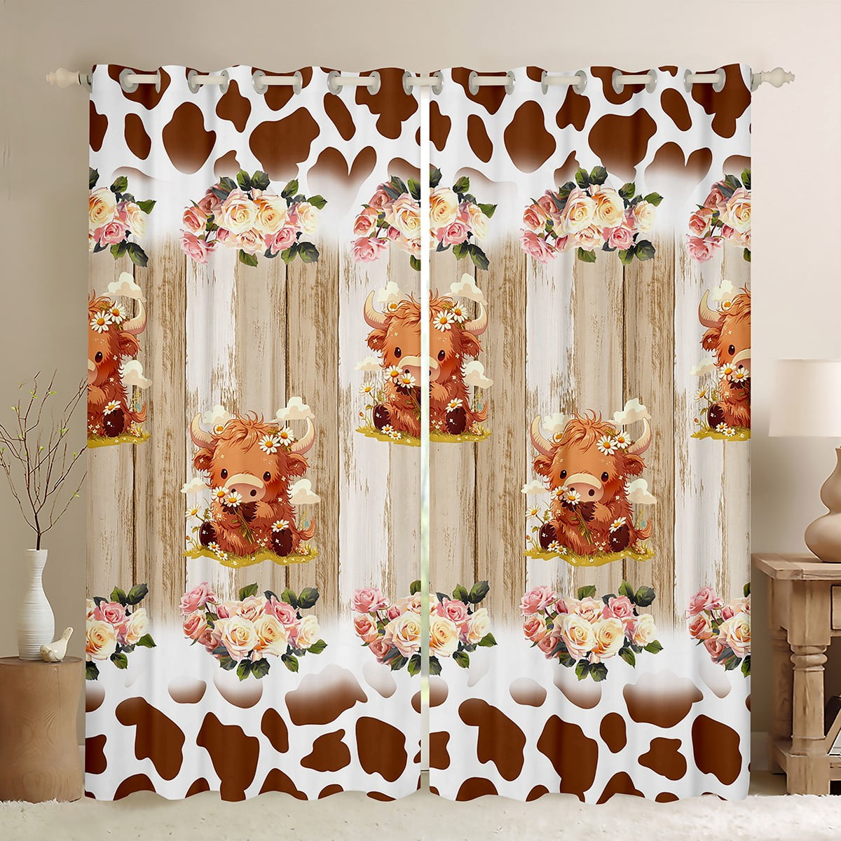 Erosebridal Farmhouse Cow Curtains for Living Room, Rustic Animal 30% ...