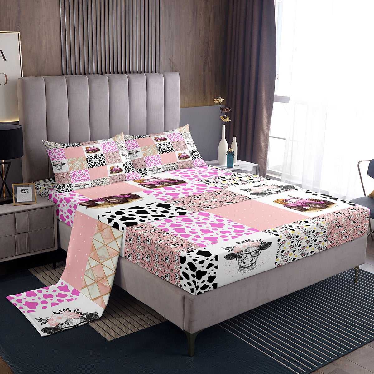 Erosebridal Farmhouse Cow King Sheet Sets, Rustic Truck Bed Sheets Set ...