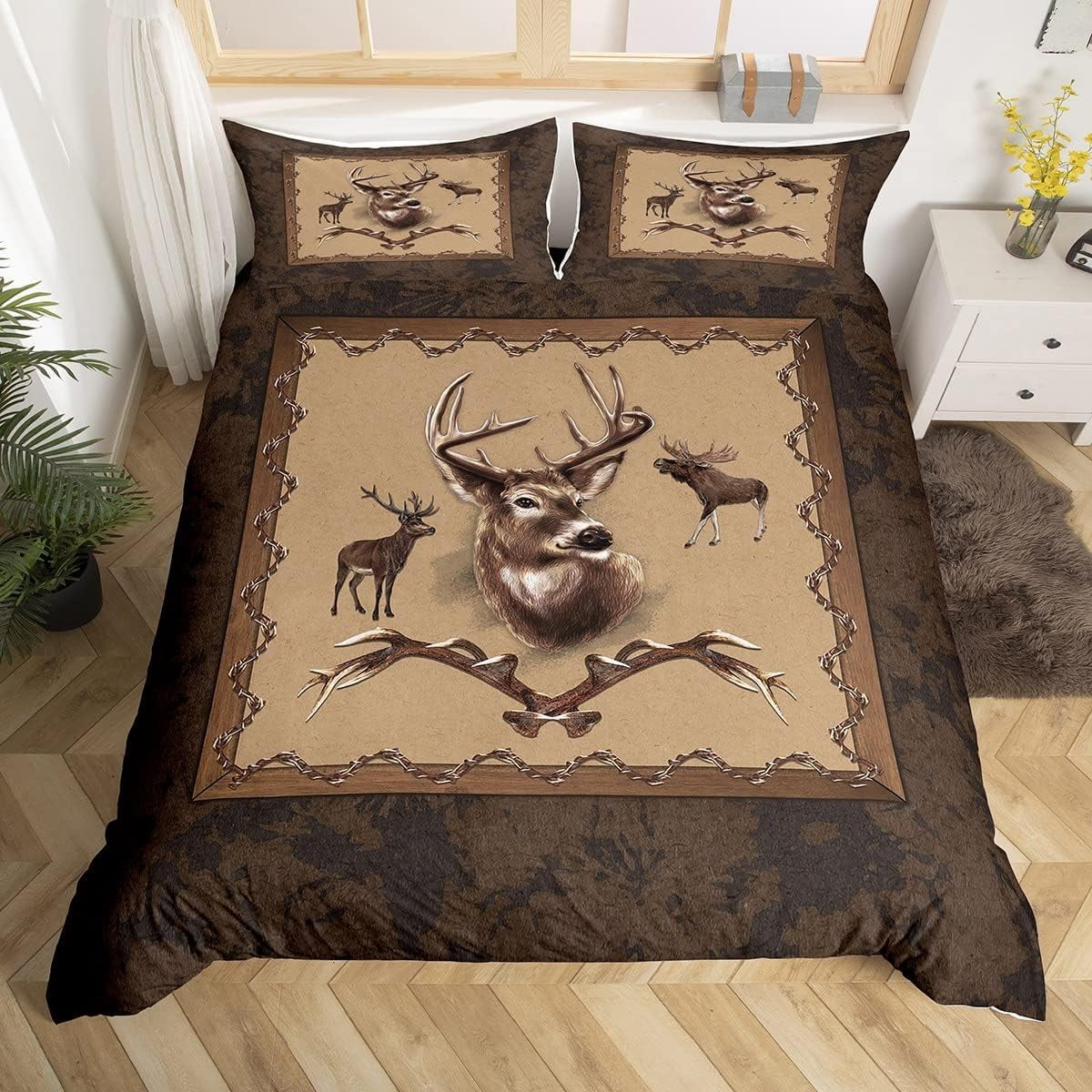 Erosebridal Farmhouse Deer Duvet Cover Southwestern Bedding Set Twin Size Rustic Hunting Animal ...