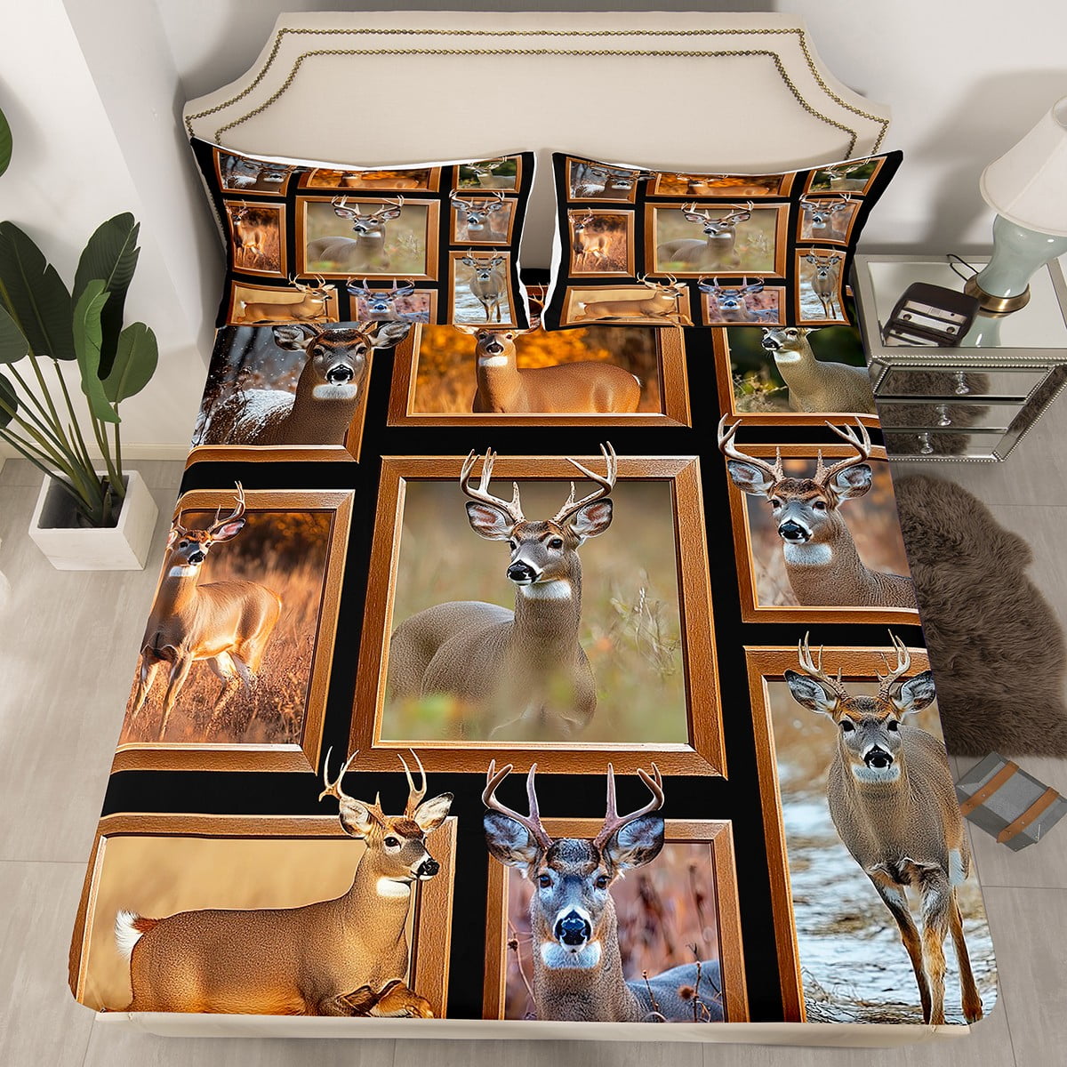 Erosebridal Farmhouse Deer Hunting Fitted Sheet Buffalo Plaid Lodge ...