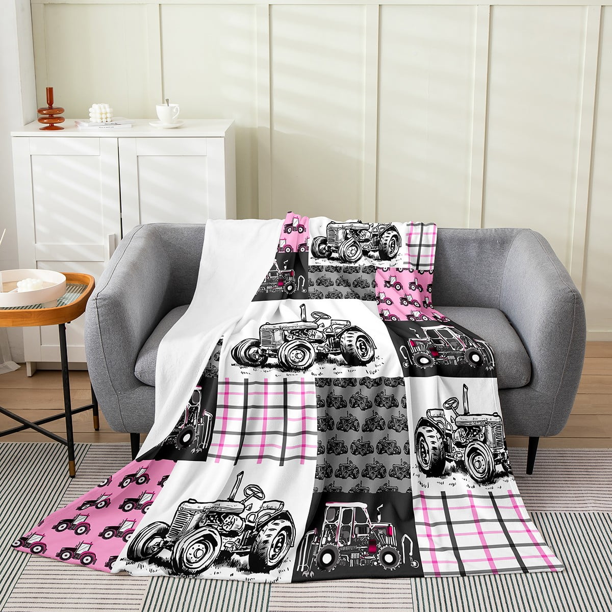 Erosebridal Farmhouse Tractor Flannel Blanket 50x60,Black Sketch Farm ...