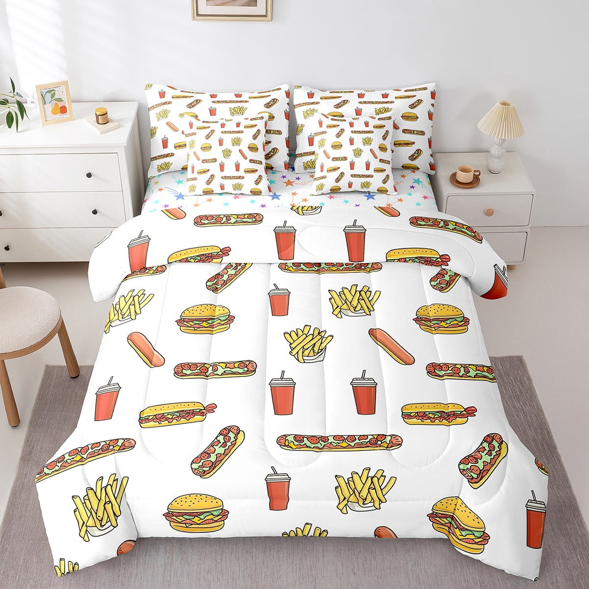 Erosebridal Fast Food Theme Bedding King Size, Hamburger Sausage French ...