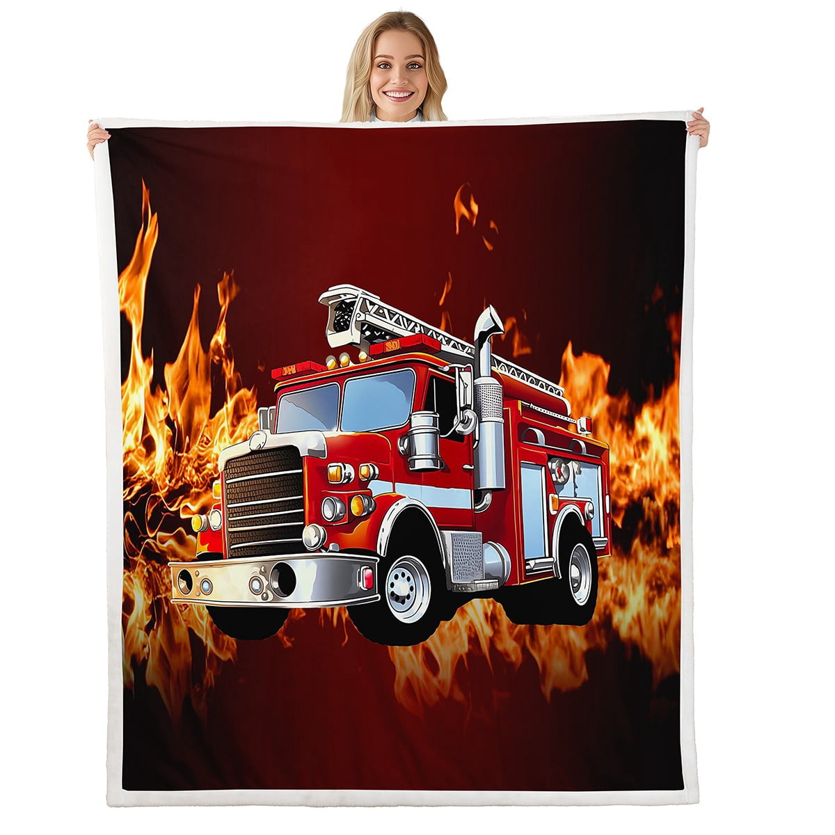 Erosebridal Fire Fighting Truck Fleece Blanket, Firemen Car Sherpa ...