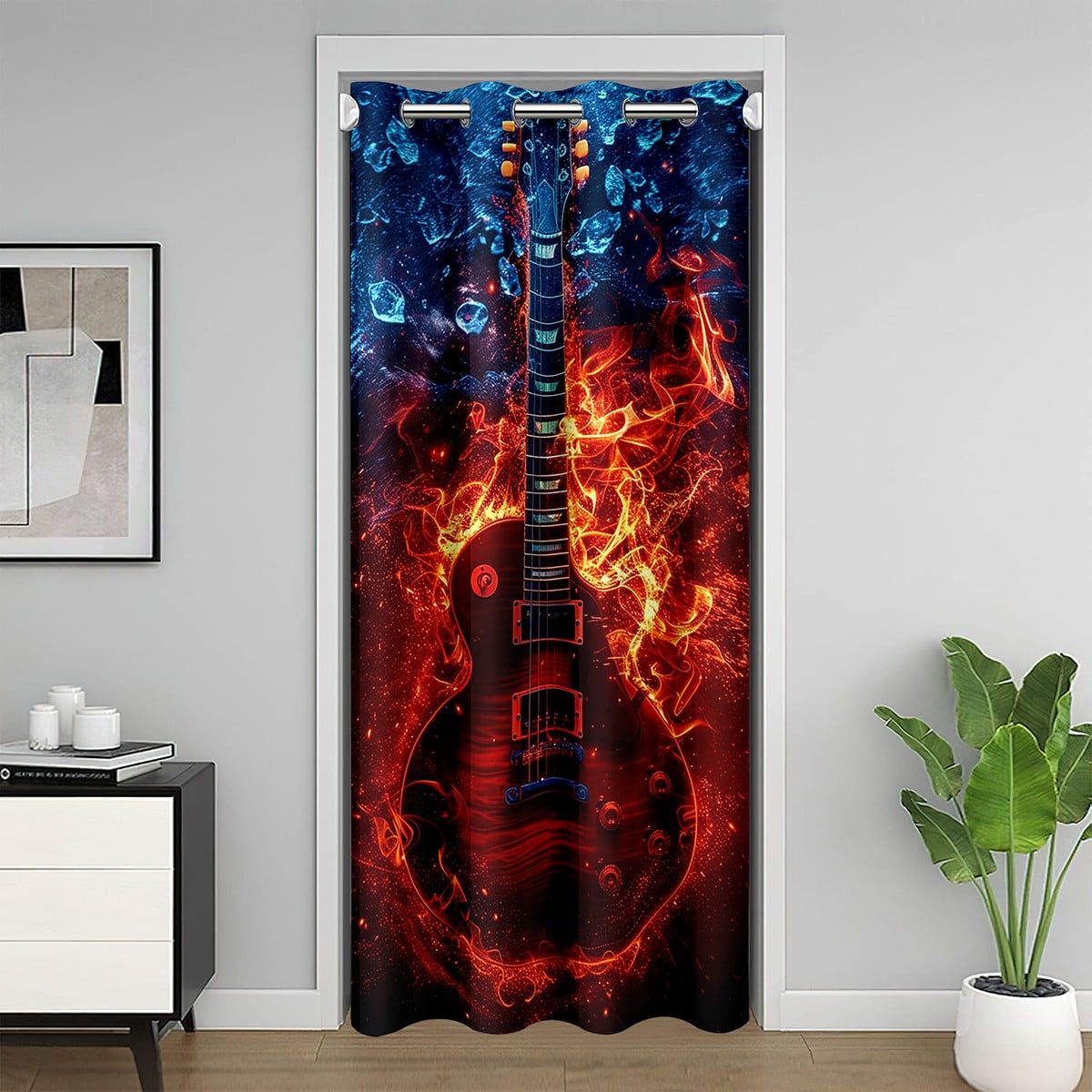 Erosebridal Fire Guitar Door Curtain Panel 34x80, Pop Music Room ...