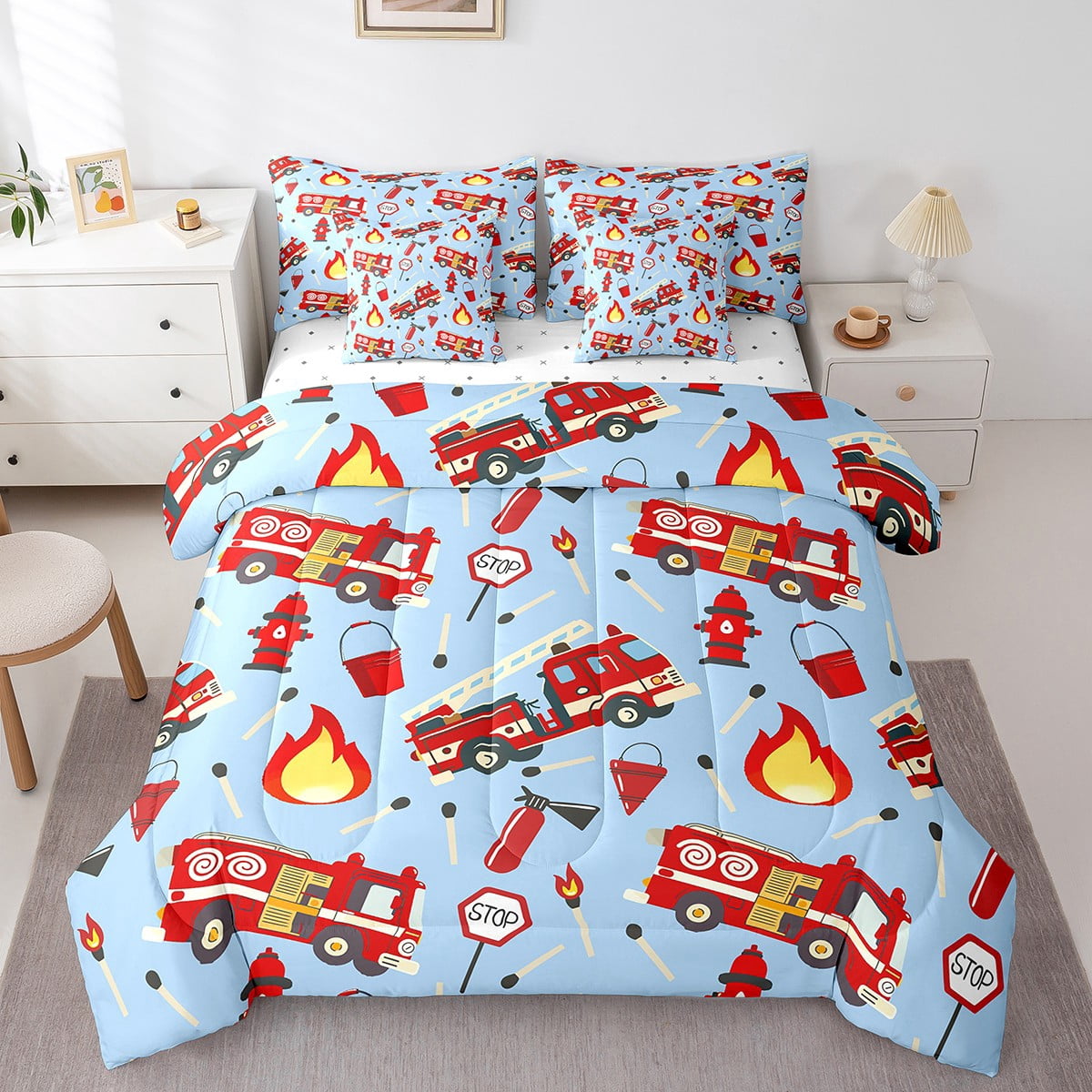 Erosebridal Fire Truck Bed in a Bag Twin size, Firefighter Bedding Twin ...