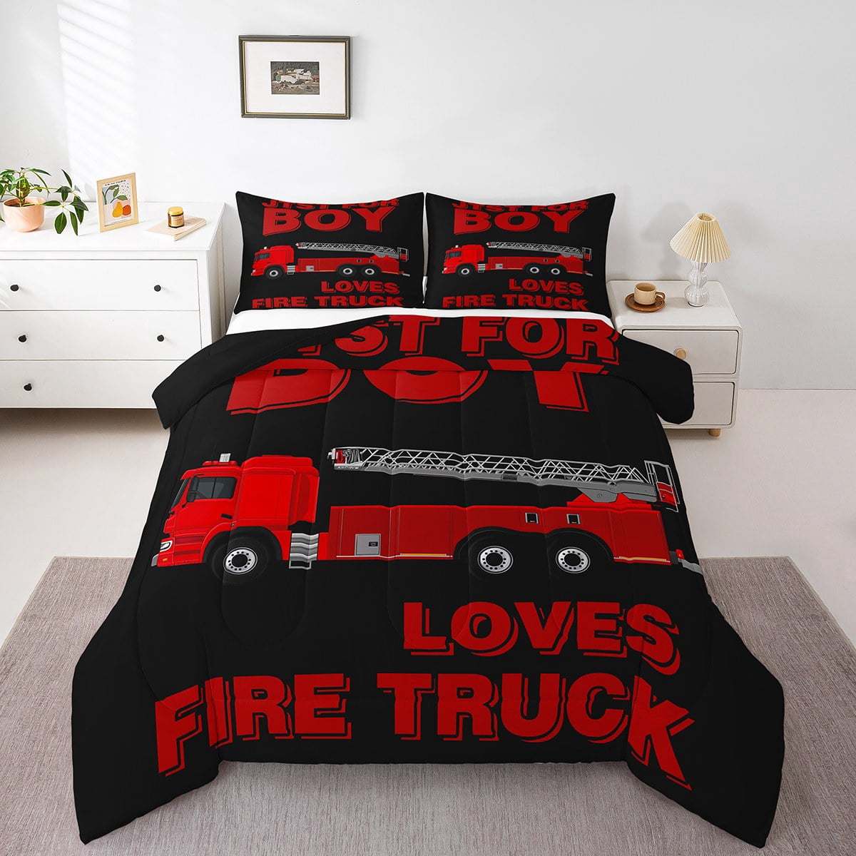 Erosebridal Fire Truck Bedding Queen Comforter Set , Firefighter Car ...