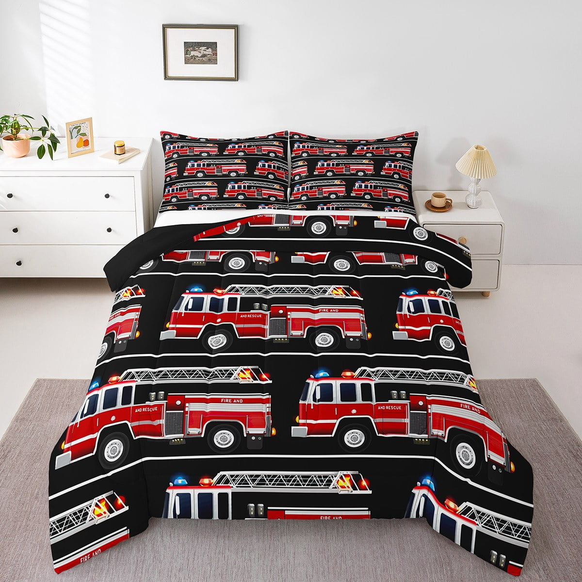 Erosebridal Fire Truck Bedding Sets Full with Comforter,Firefighter Car ...
