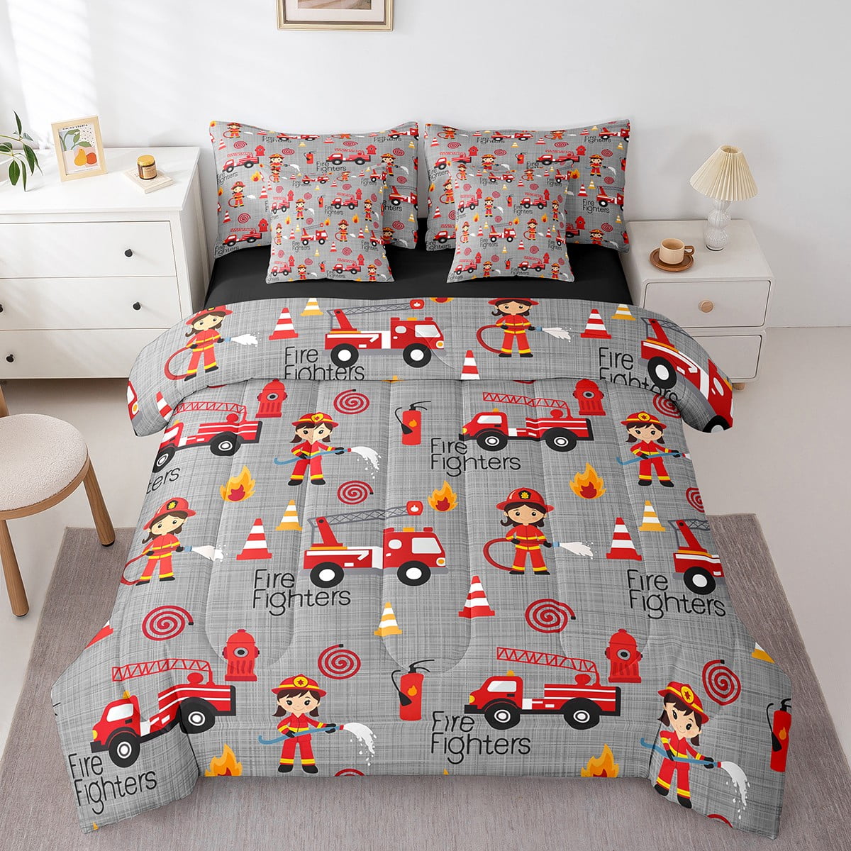 Erosebridal Fire Truck Bedding Sets Twin Size,Firefighter Car Comforter ...