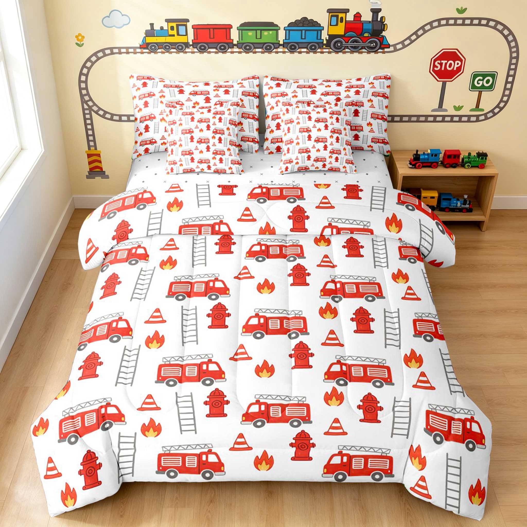 Erosebridal Fire Truck King Bedding, Fire Engine King Bed in a Bag ...