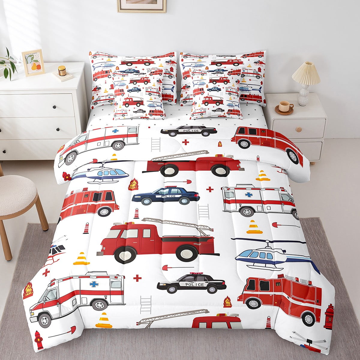 Erosebridal Fire Truck Police Car Bedding Sets Full Size, Ambulance ...