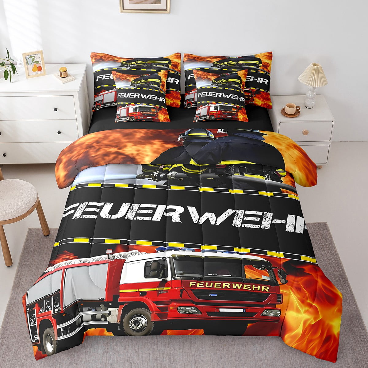Erosebridal Firefighter Car Bedding Queen Size,Fire Truck Bedding Sets ...