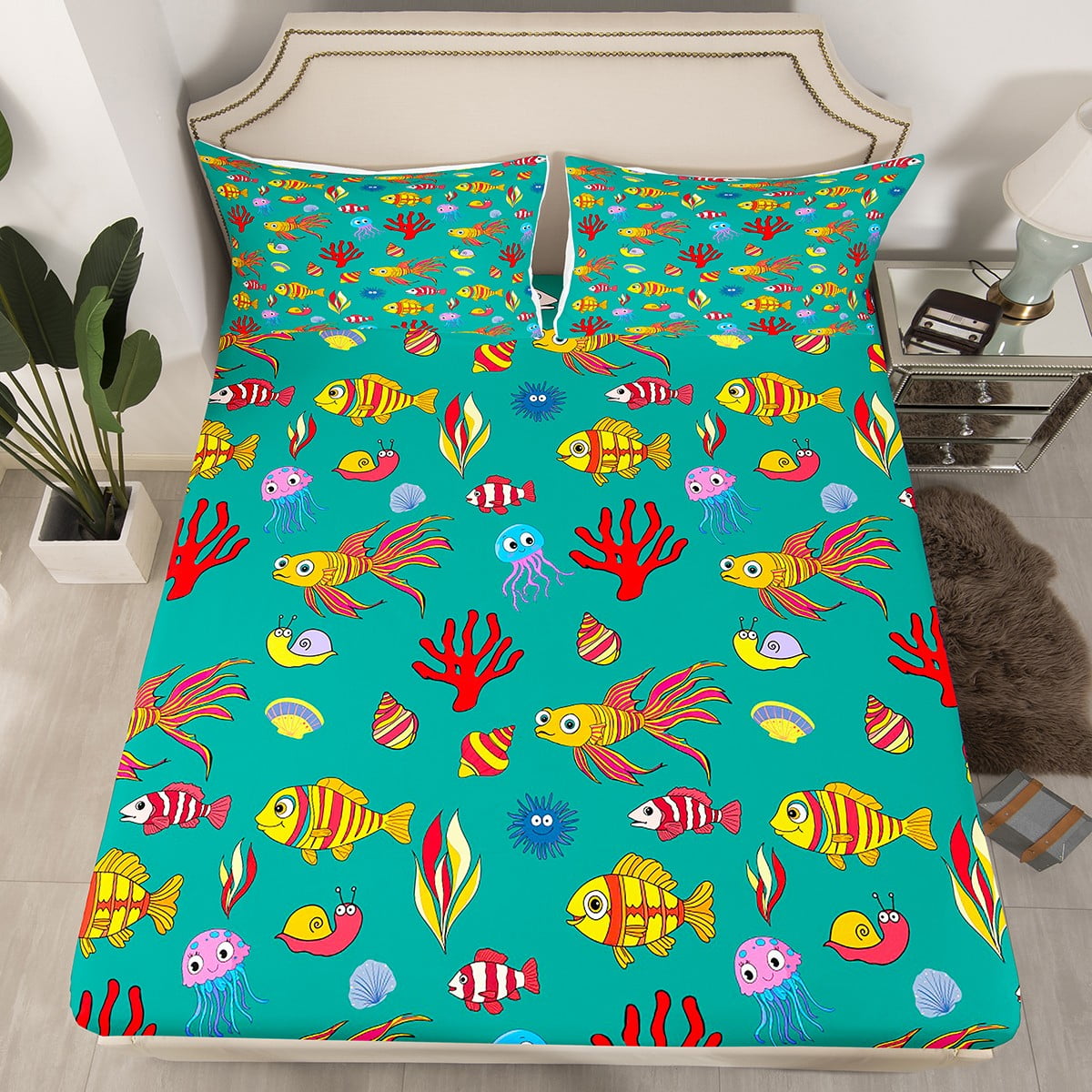 Erosebridal Fish Bed Sheets Fishing And Hunting Fitted Sheet Coastal ...