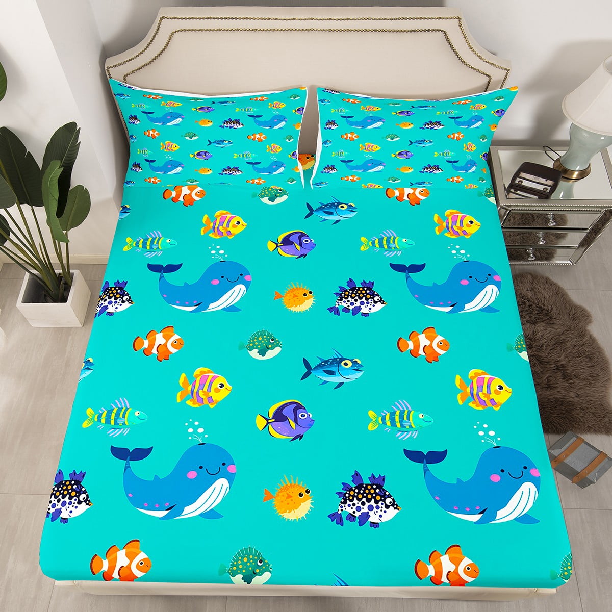 Erosebridal Fish Bed Sheets Kids Twin Size,Cartoon Whale Bedding Set ...