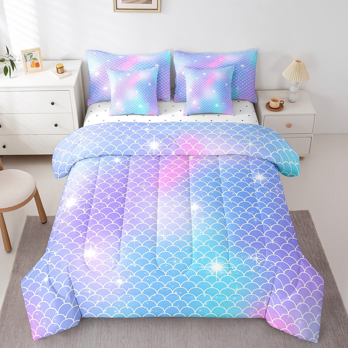 Erosebridal Fish Scale Bed in a Bag Twin size, Dreamy Mermaid Bed Set ...