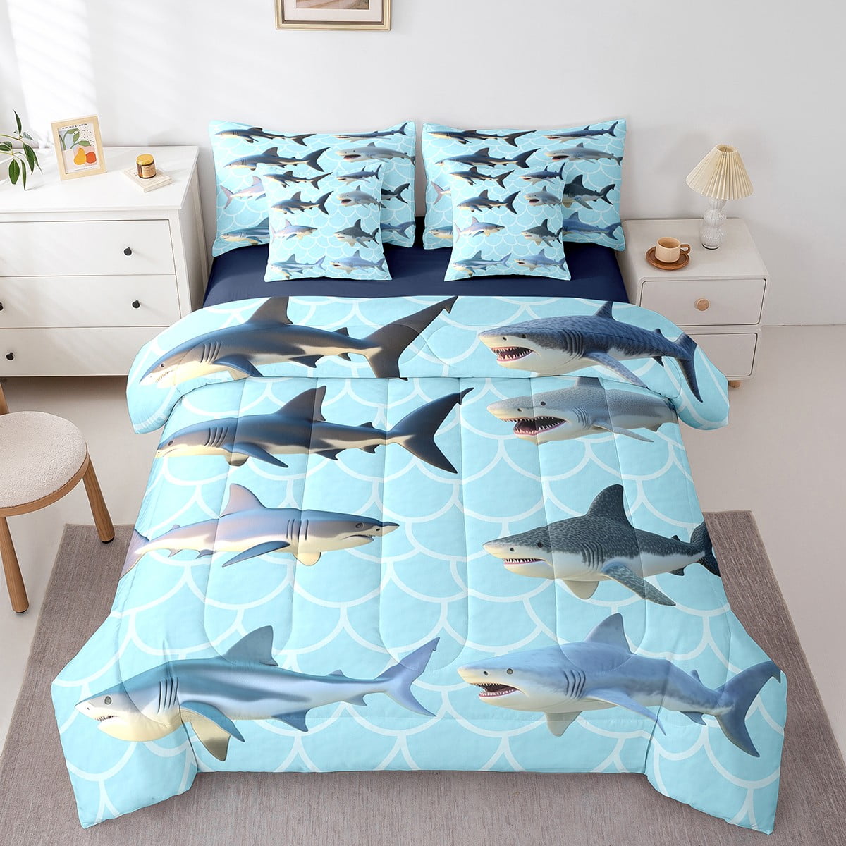 Erosebridal Fish Scales Bedding Sets Twin Size,Animal Shark Comforter ...