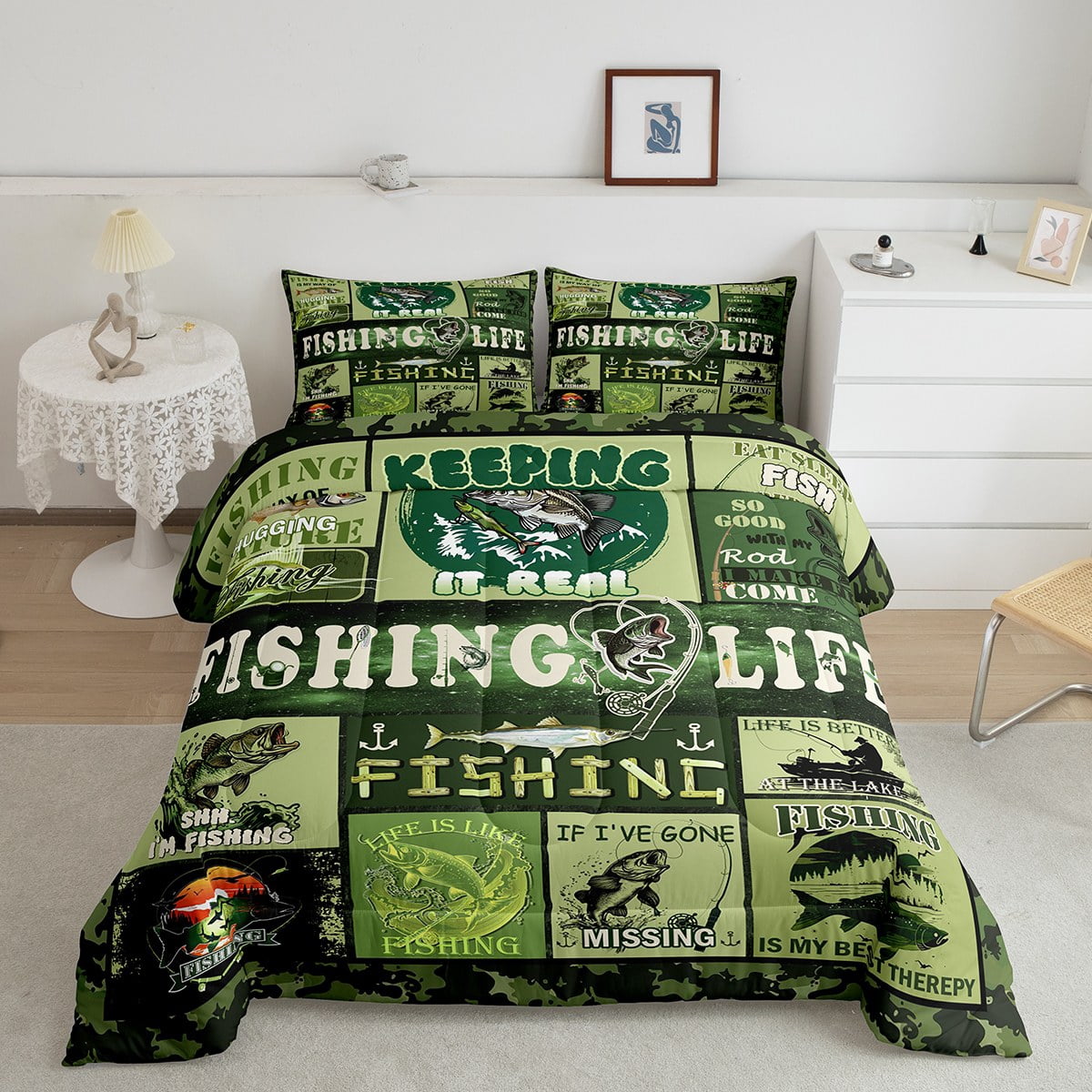 Erosebridal Fishing and Hunting Comforter Sets Twin Size, Green ...