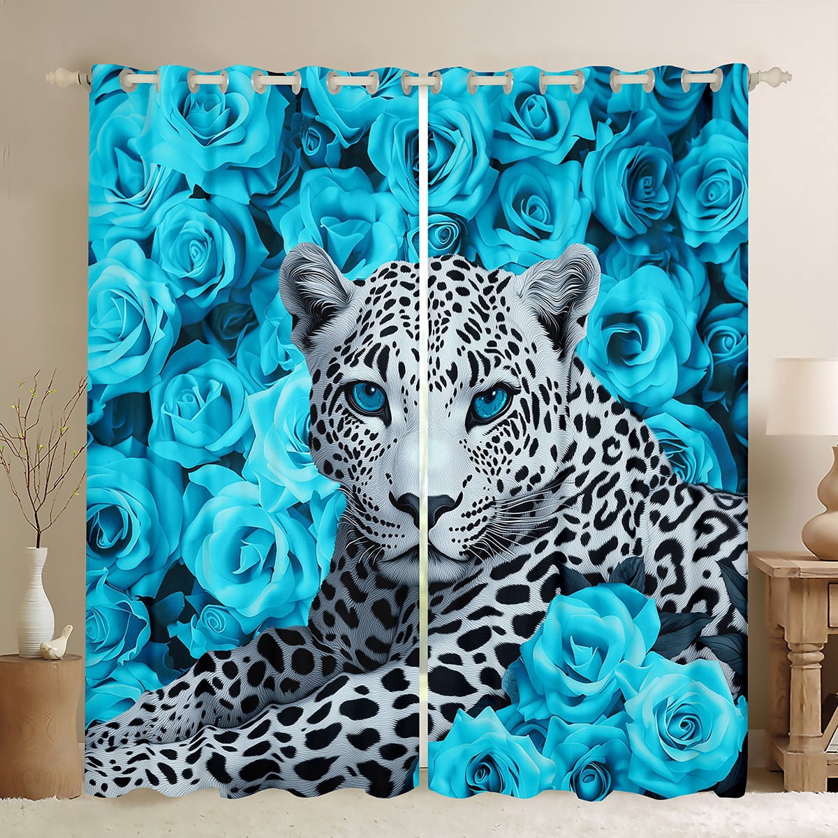 Erosebridal Floral Cheetah Curtains Pack of 2 (52Wx63L),Flower Rose ...