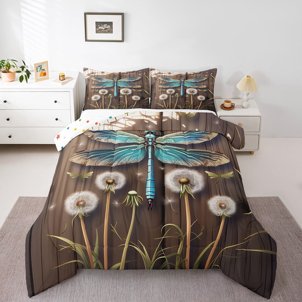Erosebridal Floral Dandelion Bedding Sets King with Comforter,Dragonfly ...