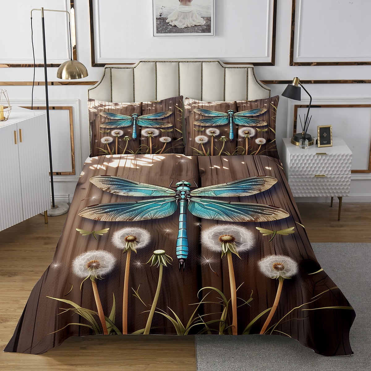 Erosebridal Floral Dandelion Coverlet Set King,Dragonfly Bedding Set ...
