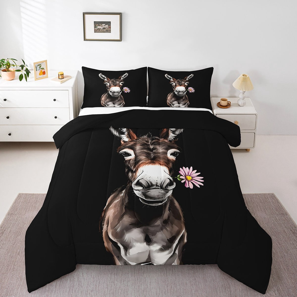 Erosebridal Floral Donkey Comforter Sets Queen Size,Crtoon Animal ...