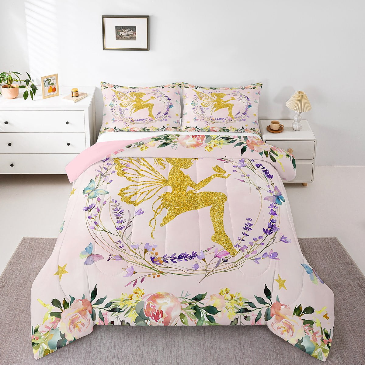 Erosebridal Floral Fairy Bedding Sets Full With Comforter,Sequin Print ...