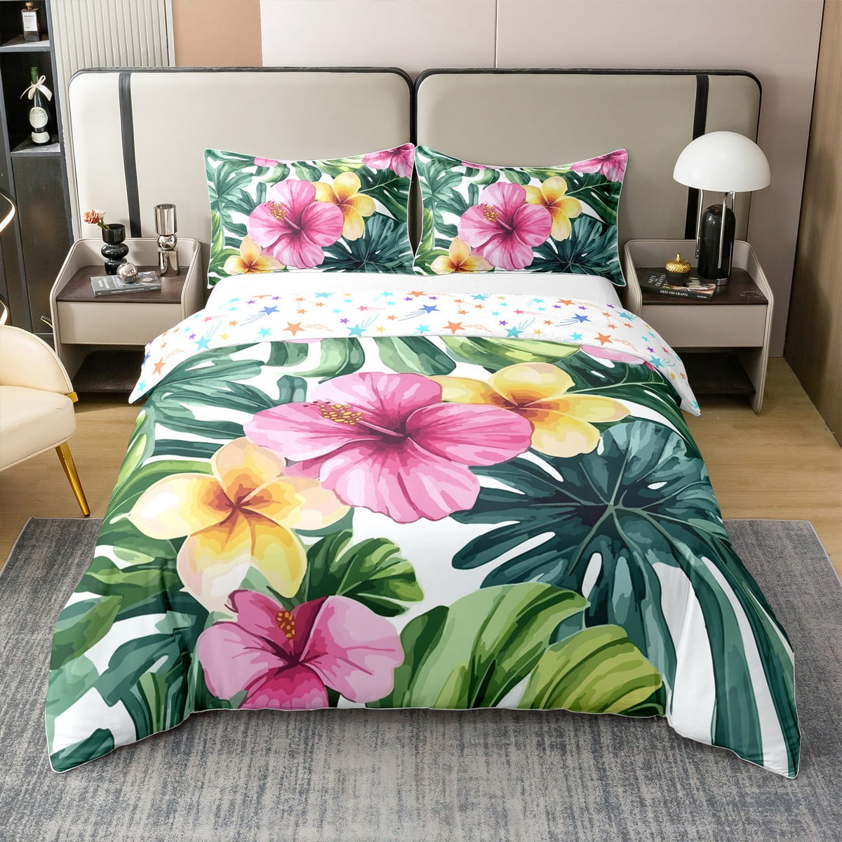 Erosebridal Floral Flower 100% Cotton Duvet Cover Queen Size,Green Palm ...