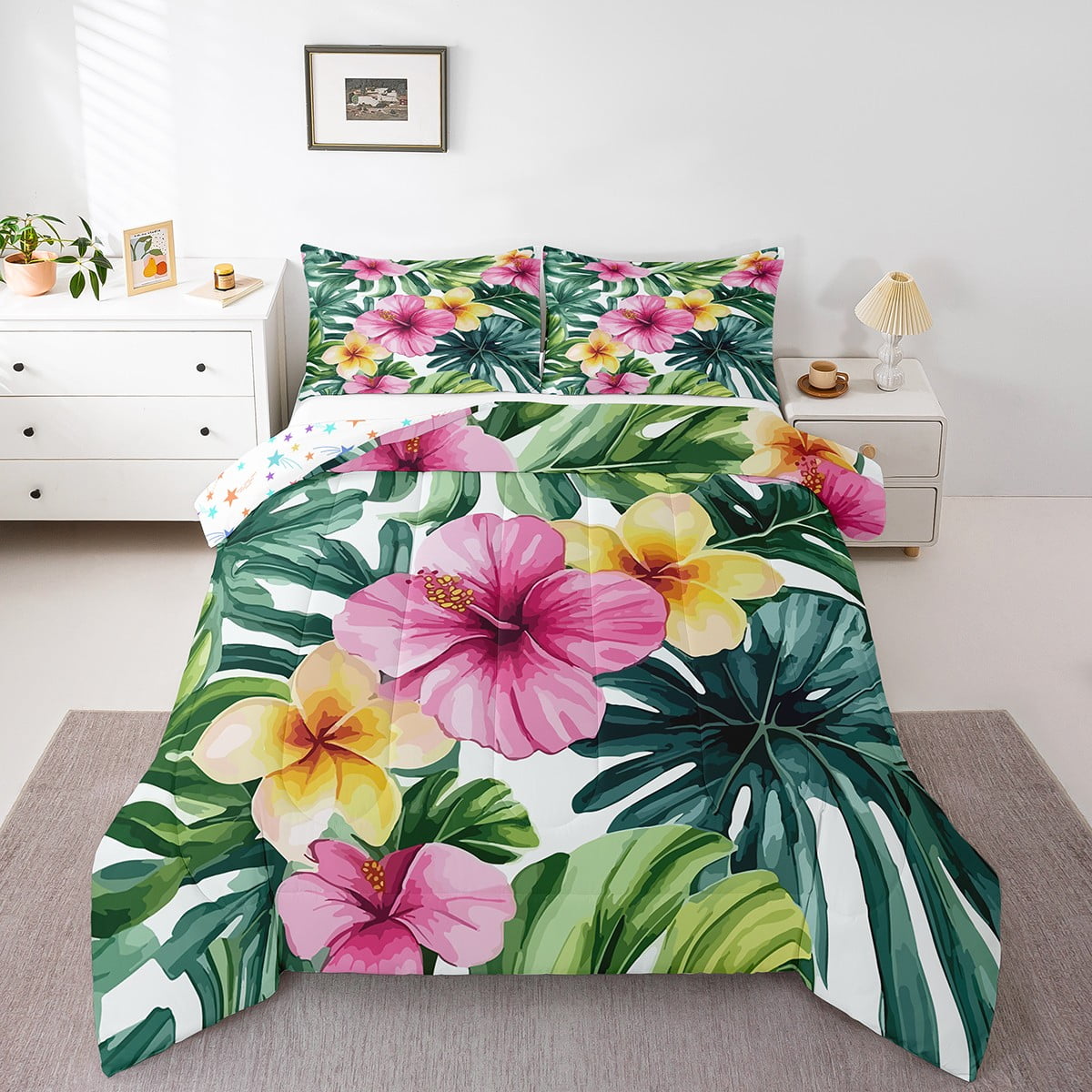Erosebridal Floral Flower Bedding Twin Comforter Set,Green Palm Tree ...