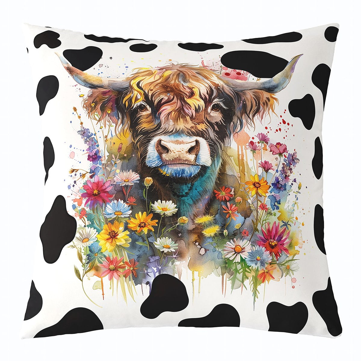 Erosebridal Floral Highland Cattle Cushion Covers for Sofa Set,Cow ...