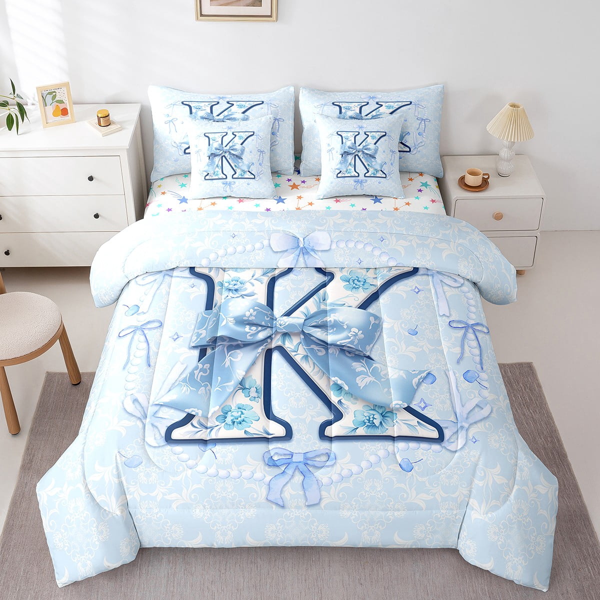 Erosebridal Floral Initial Bedding Queen Size,Dreamy Princess Bedding ...
