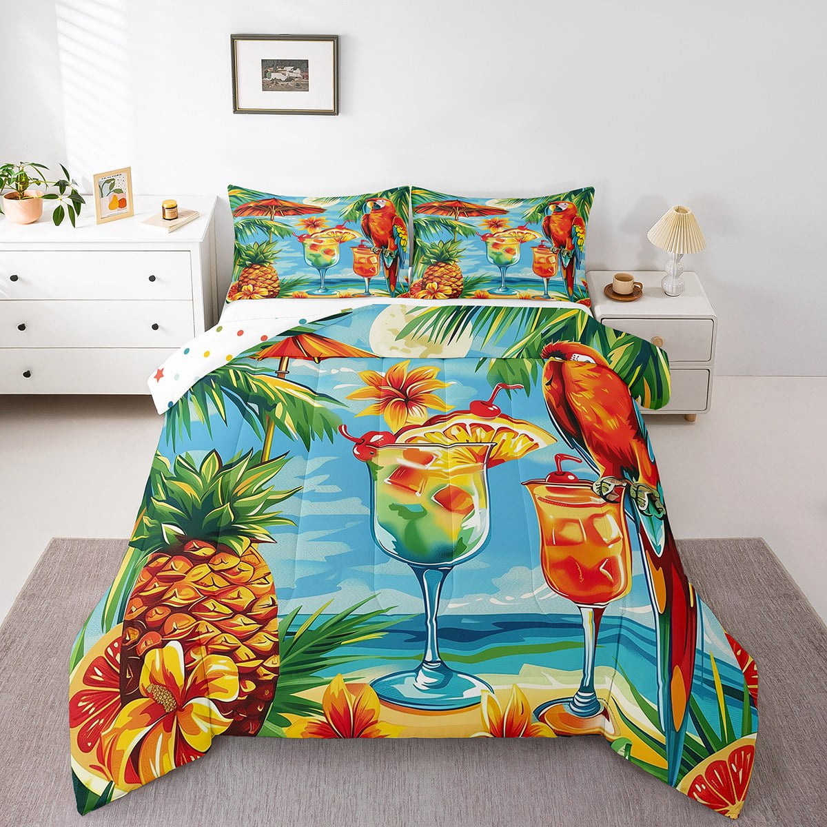 Erosebridal Floral Parrot Pineapple Bedding Sets Full with Comforter,Tropical Leaves Duvet ...