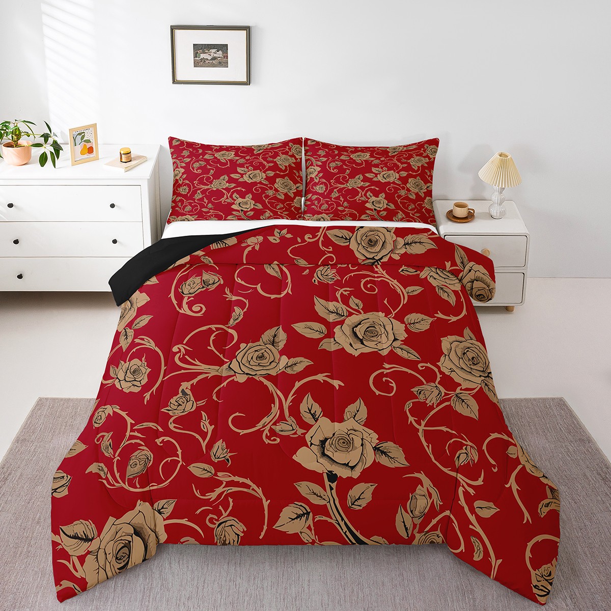 Erosebridal Floral Rose Bedding Twin Comforter Set,Spring Garden Down ...