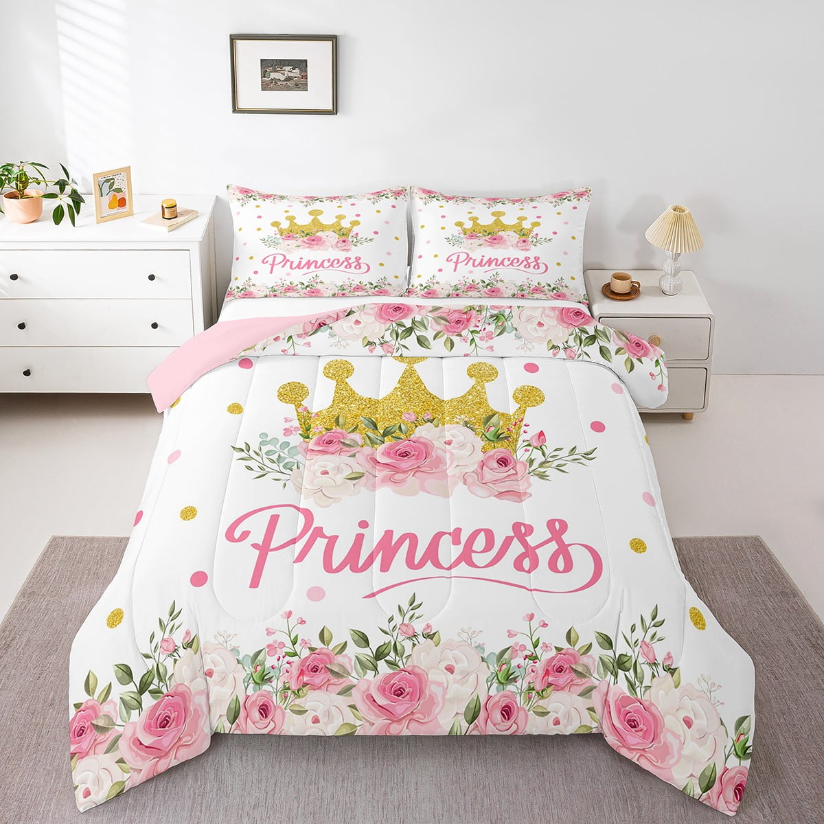 Erosebridal Floral Rose Comforter Sets Queen Size,Princess Crown ...