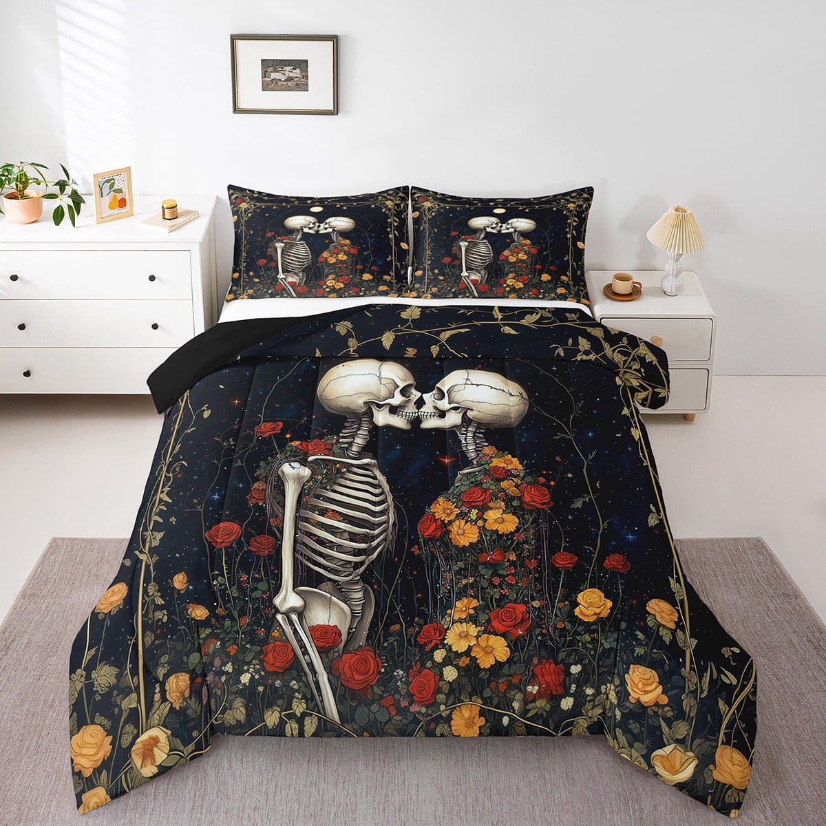 Erosebridal Floral Skeleton Bedding Twin Comforter Set,Exotic Style ...