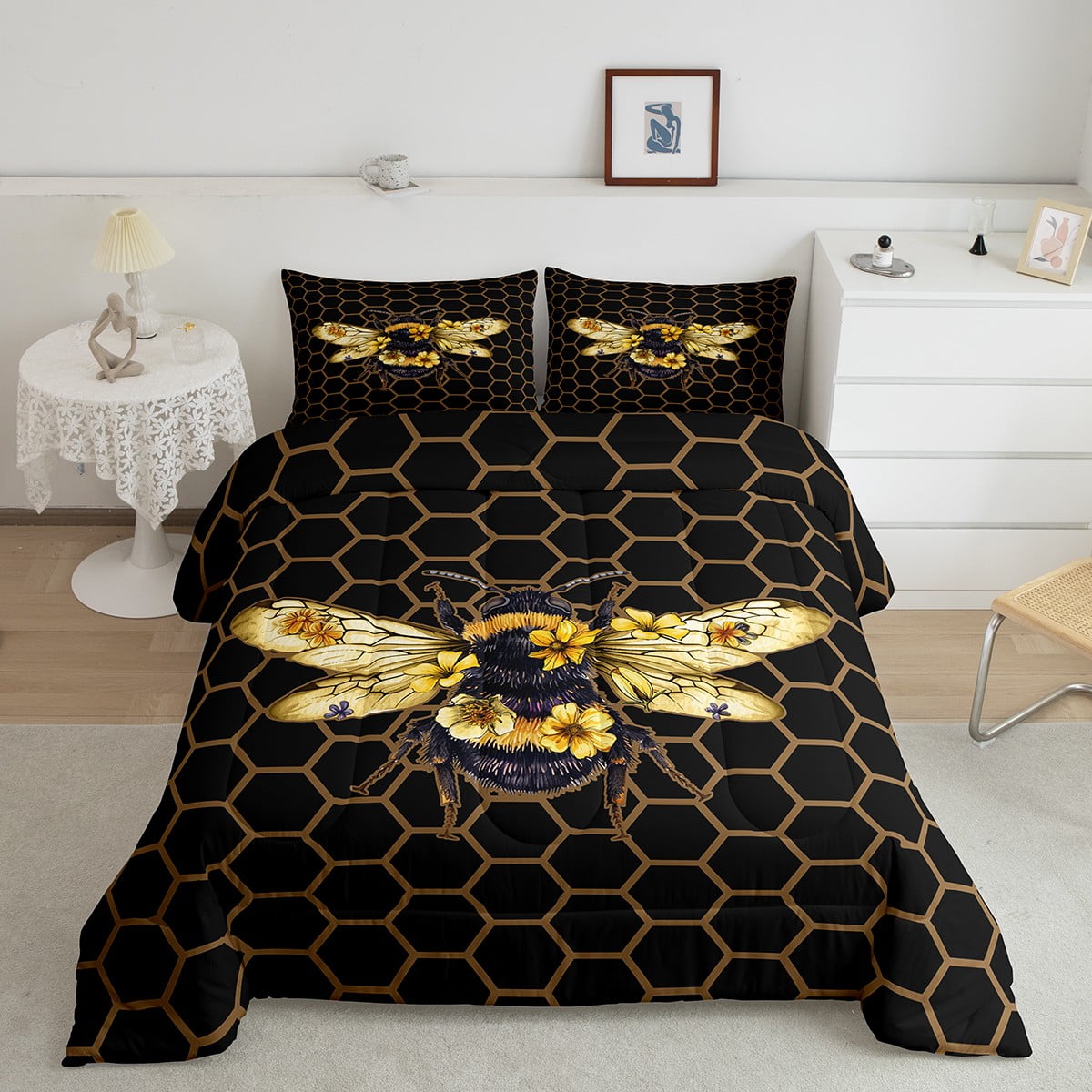 Erosebridal Flower Bee Bedding Full Comforter Set, Rustic Farmhouse ...