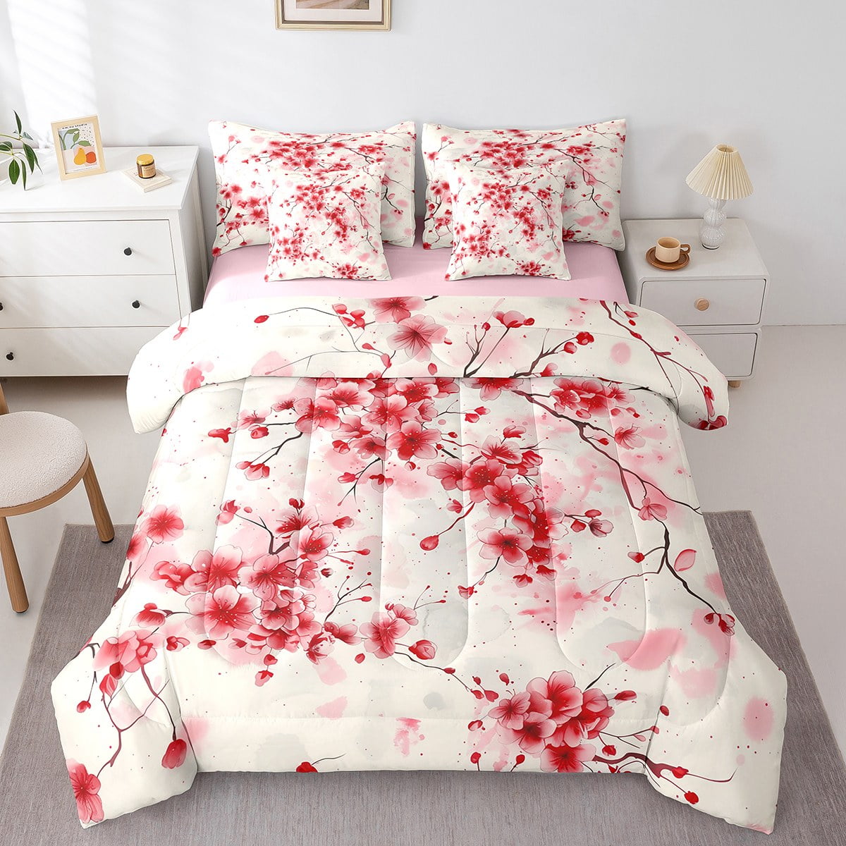 Erosebridal Flower Floral Bed in a Bag King size, Cherry Blossoms Bed ...