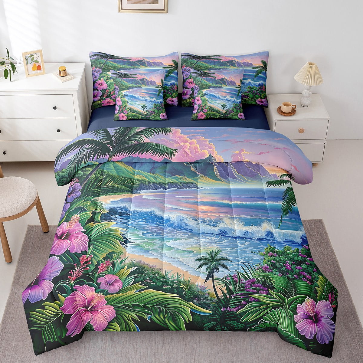 Erosebridal Flower Palm Bed in a Bag King size, Marine Ocean Bed Set ...