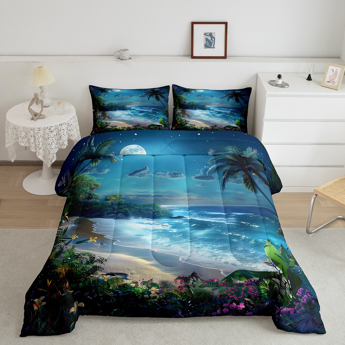 Erosebridal Flower Palm Bedding Sets Queen with Comforter, Marine Ocean ...