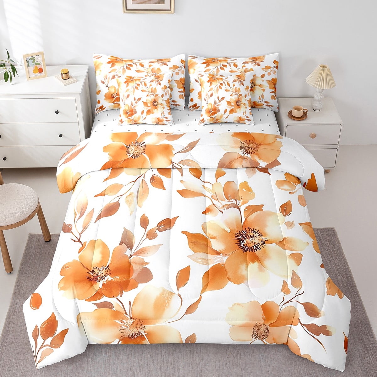 Erosebridal Flower Print Bed in a Bag Twin size, Vibrant Botanical Bed ...