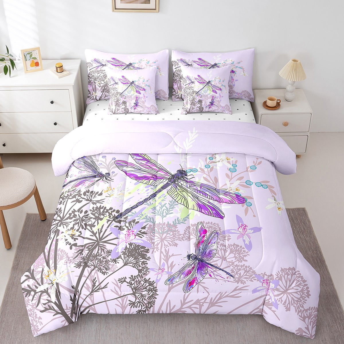 Erosebridal Flying Dragonfly Bedding Sets King Size,Floral Flower Bed ...
