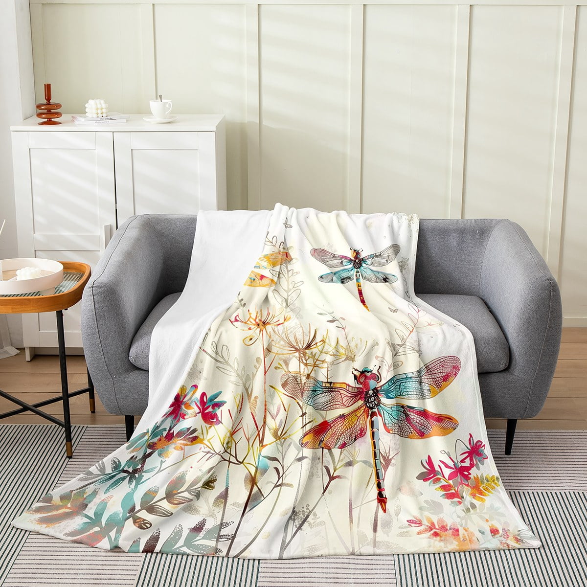 Erosebridal Flying Insects Sherpa Blanket, Retro Dragonfly Fuzzy ...