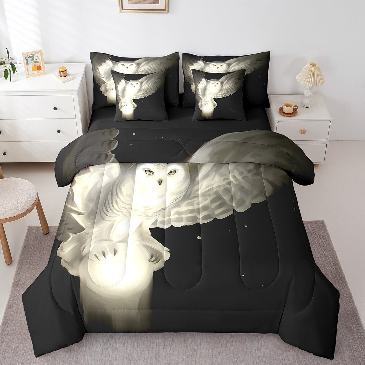 Erosebridal Flying Owl Bedding Sets Twin Size,Black White Comforter ...